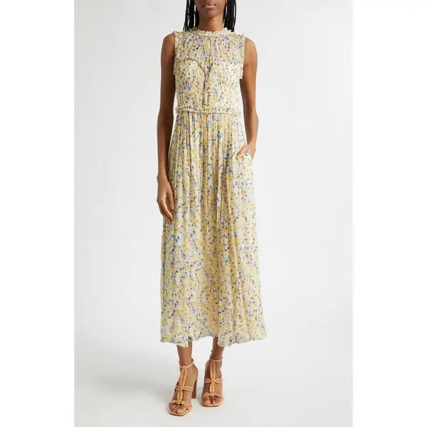 Ulla Johnson Kasia Floral Silk Midi Dress - Daffodil