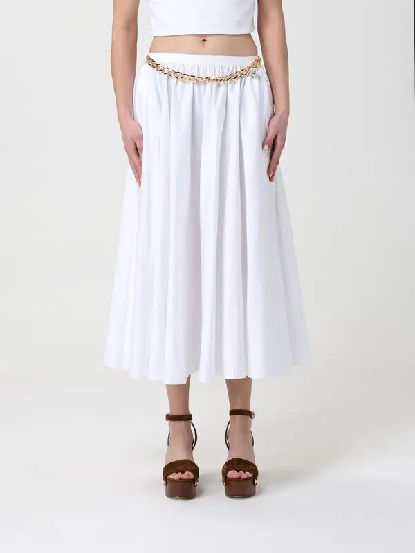 Elisabetta Franchi Cotton Midi Skirt With Chain Detail - White