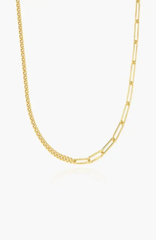 OAK & LUNA Half Gourmette & Half Link Chain Necklace - 18k Gold Plated Silver