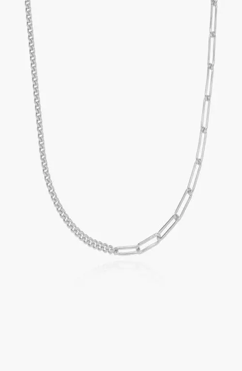 OAK & LUNA Half Gourmette & Half Link Chain Necklace - Sterling Silver