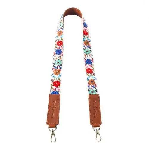TIN MARIN Mai Woven Bag Strap - Blue Flowers With Leather
