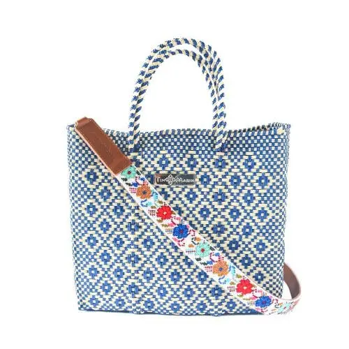 TIN MARIN Mai Woven Bag Strap - Blue Flowers With Leather