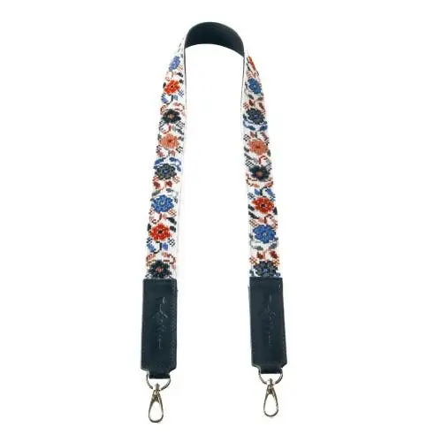 TIN MARIN Mai Woven Bag Strap - Flowers With Black Leather