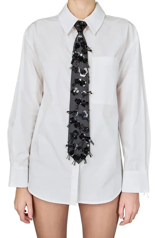 Endless Rose Detachable Sequin Tie Button-up Shirt