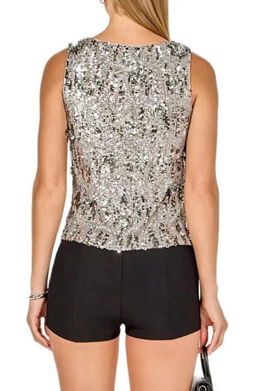 Endless Rose Floral Appliqué Sequin Top