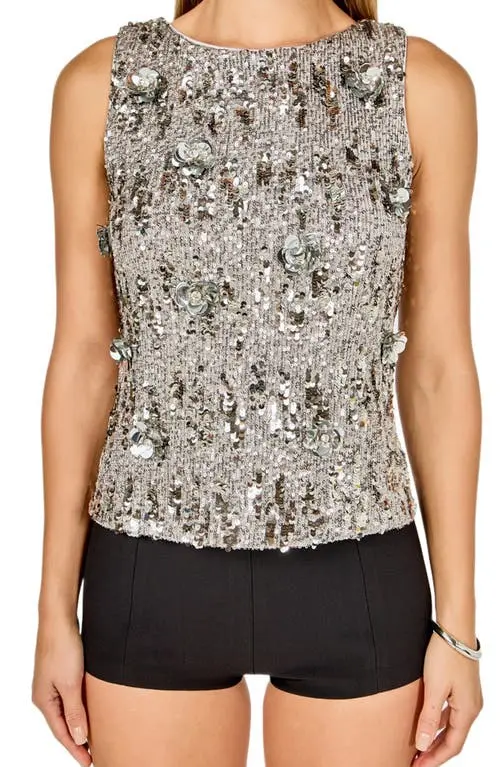 Endless Rose Floral Appliqué Sequin Top