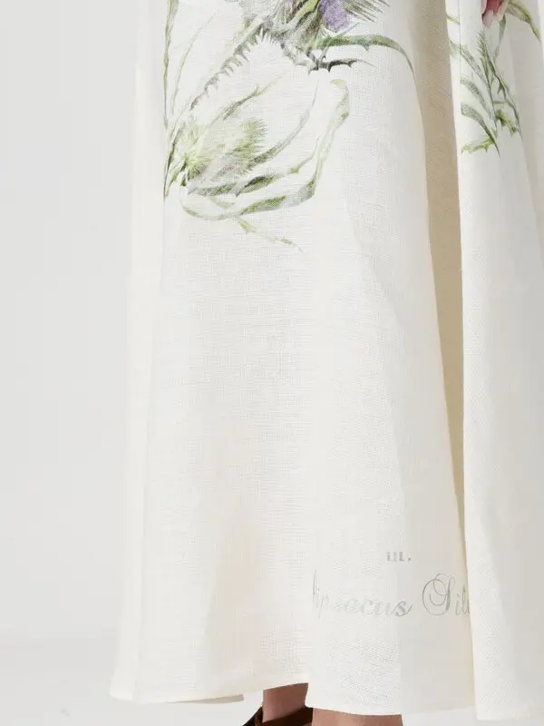 Alberta Ferretti Floral Print Linen Midi Skirt - Multicolor