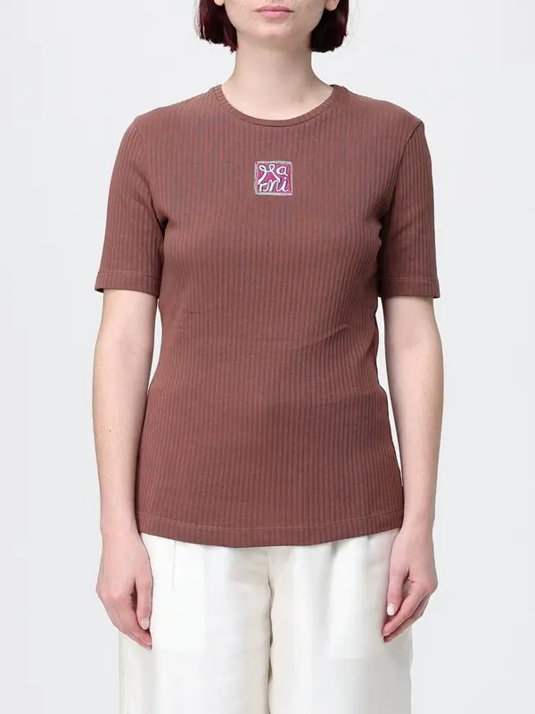 Marni Ribbed T-shirt With Graphic Detail - Tobacco
