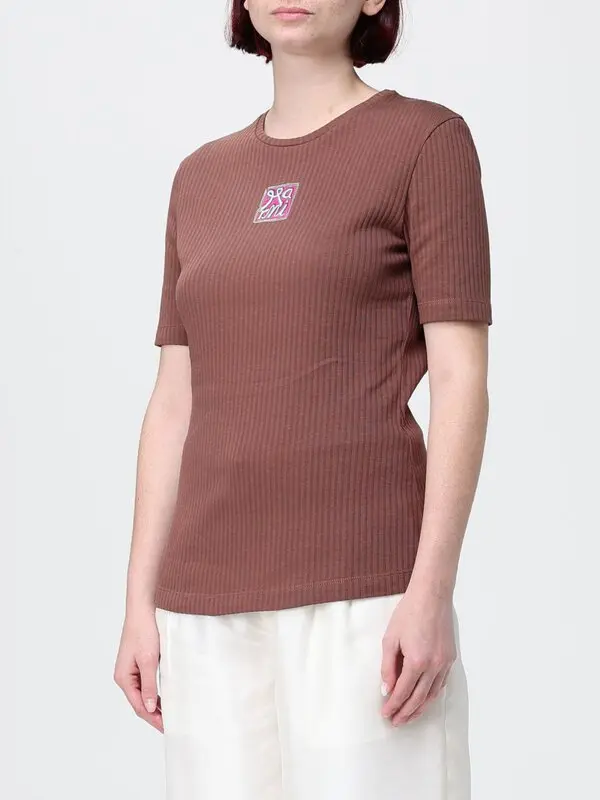 Marni Ribbed T-shirt With Graphic Detail - Tobacco