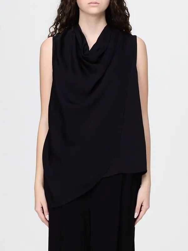 TWINSET Sleeveless Draped Viscose Top - Black