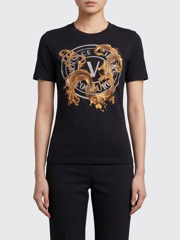 Versace Cotton T-shirt With Logo Print - Black
