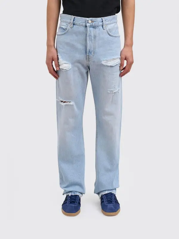 HAIKURE Cotton Denim Straight Jeans - Gnawed Blue