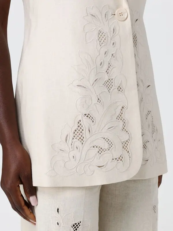 TWINSET Embroidered Linen & Viscose Vest - Pearl