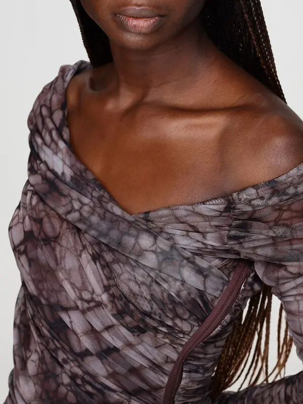 Elisabetta Franchi Printed Ruched Mesh Midi Dress