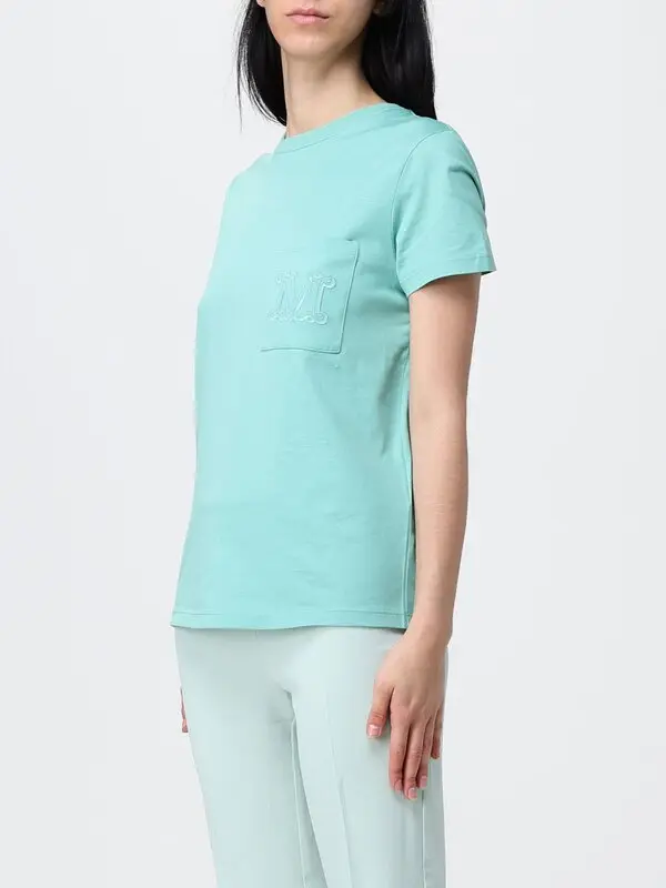 Max Mara Cotton T-shirt With Monogram Logo Pocket - Green