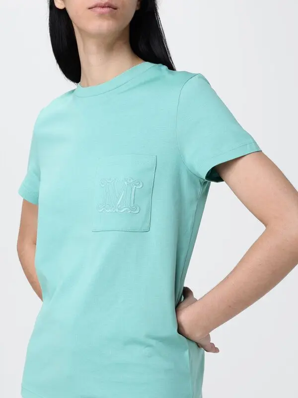 Max Mara Cotton T-shirt With Monogram Logo Pocket - Green