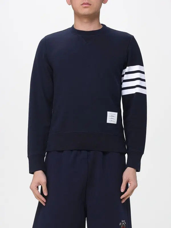 Thom Browne Crew Neck Sweatshirt With 4-bar Stripe Detail - Blue