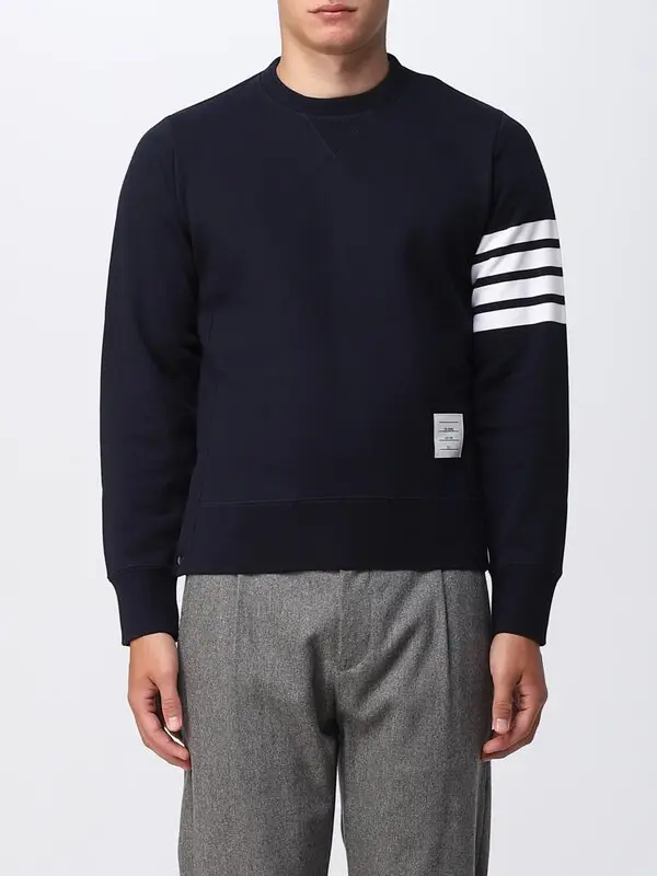 Thom Browne Crew Neck Sweatshirt With 4-bar Stripe Detail - Navy