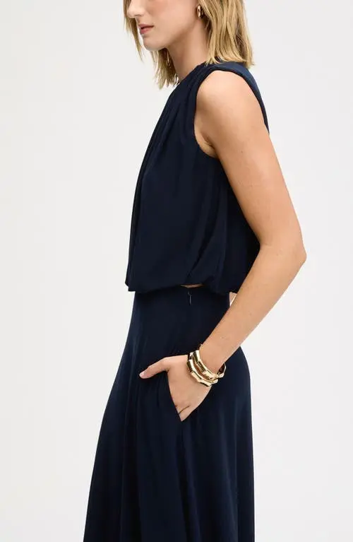 Sam Edelman Blouson Sleeveless Crop Top - Navy