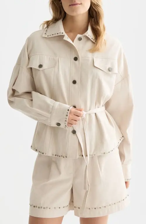 Scotch & Soda Embellished Belted Cotton Trucker Jacket - Fog