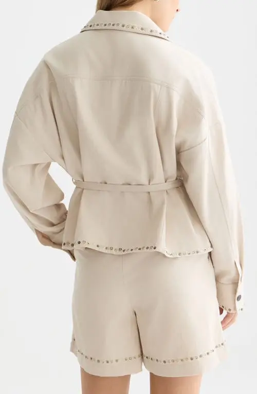 Scotch & Soda Embellished Belted Cotton Trucker Jacket - Fog