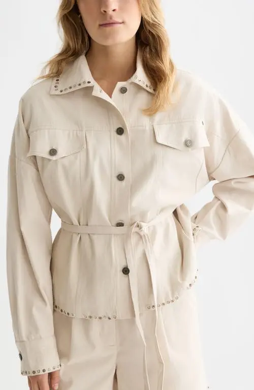 Scotch & Soda Embellished Belted Cotton Trucker Jacket - Fog