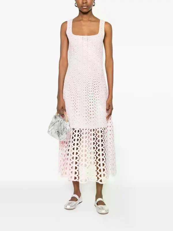 Maje Openwork Crochet Midi Dress With Rhinestone Embellishments