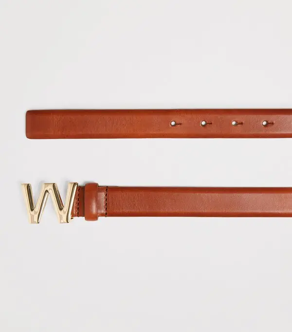 Max Mara Leather Logo Buckle Belt - Brown