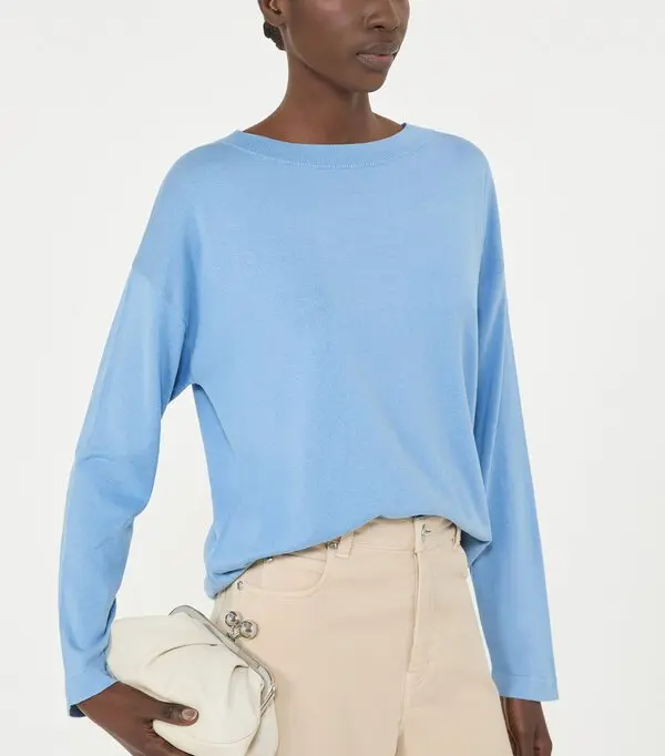 Max Mara Silk-cotton Boat-neck Sweater - Blue