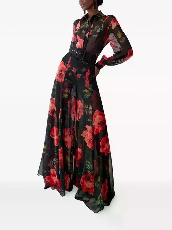 Carolina Herrera Rose-print Chiffon Button-down Shirt