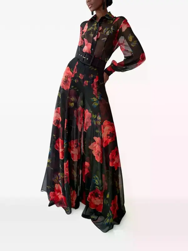 Carolina Herrera Rose-print Wide-leg Pants