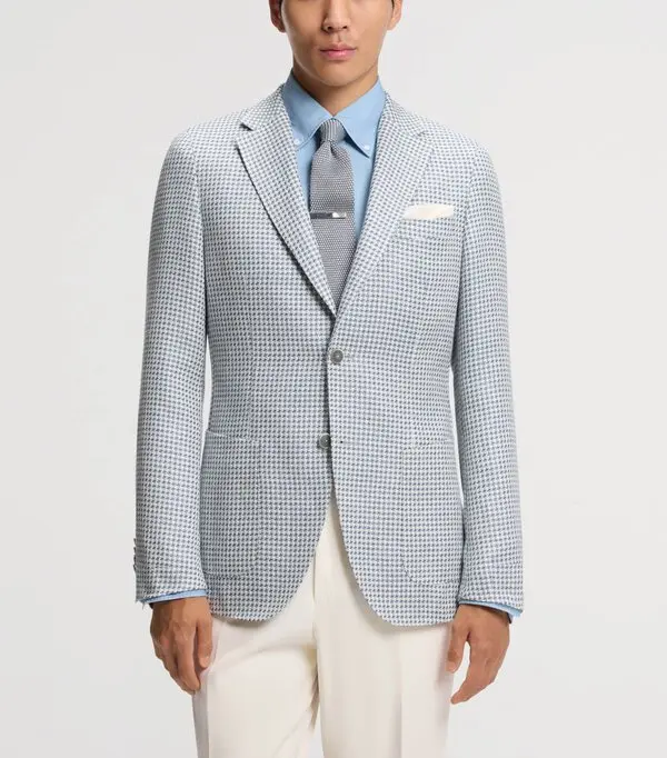 BOSS Linen-silk-cotton Slim Blazer - Blue