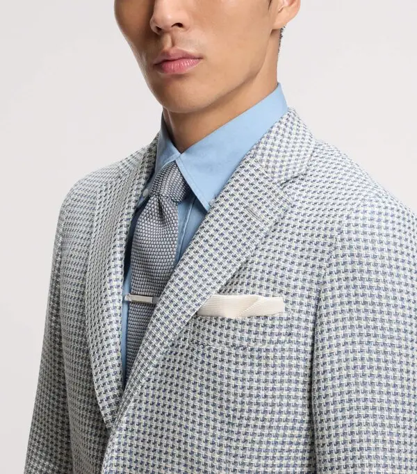 BOSS Linen-silk-cotton Slim Blazer - Blue