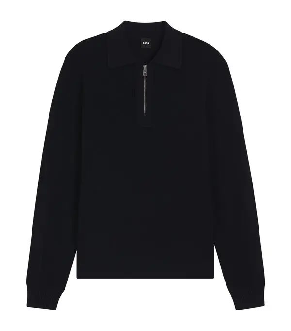 BOSS Virgin Wool Zip-up Polo Sweater