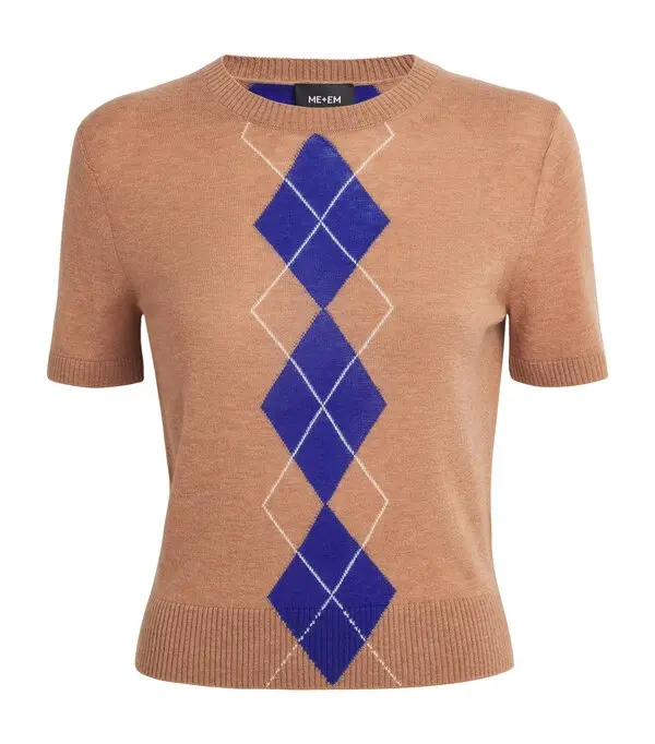 ME+EM Wool-cashmere Argyle T-shirt