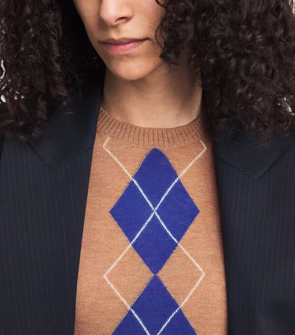 ME+EM Wool-cashmere Argyle T-shirt