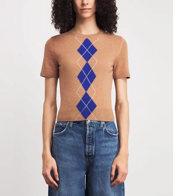 ME+EM Wool-cashmere Argyle T-shirt