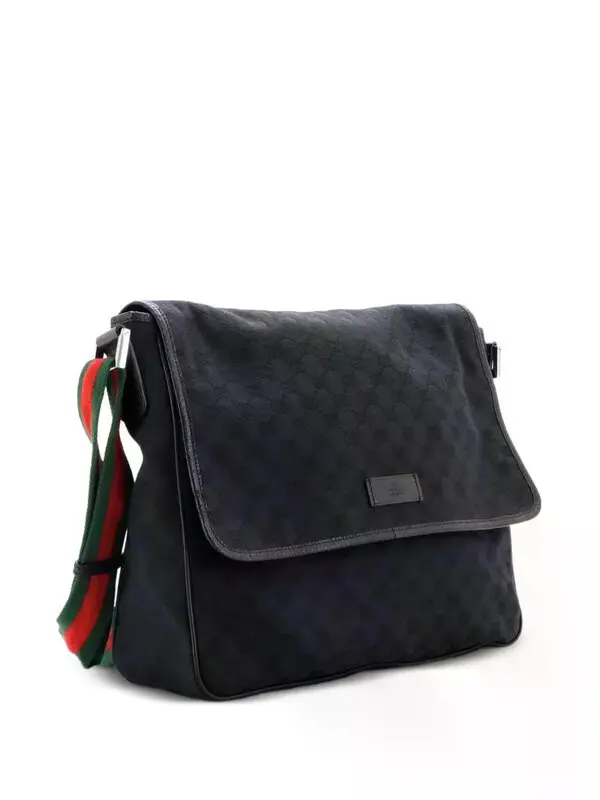 Gucci Web Strap Flap Messenger Gg Canvas Medium Crossbody Bag