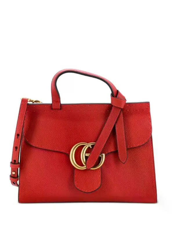 Gucci Gg Marmont Top Handle Bag Leather Small Satchel - Red