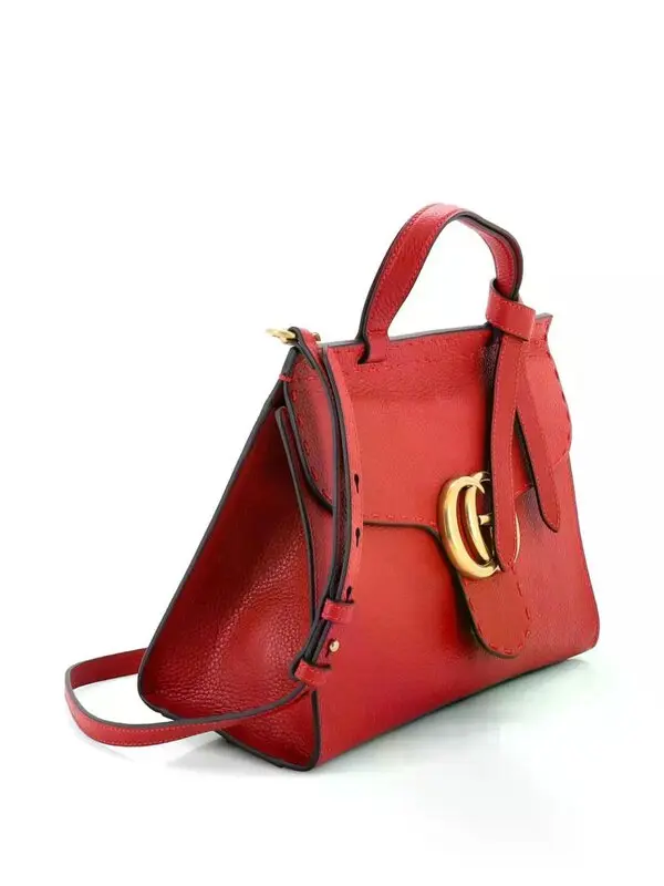 Gucci Gg Marmont Top Handle Bag Leather Small Satchel - Red