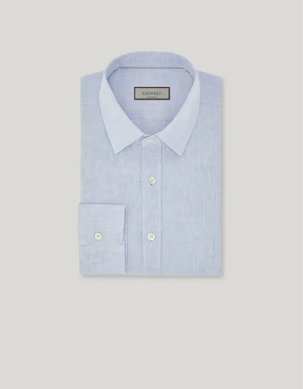 Canali Sky Blue Linen Regular-fit Shirt With Narrow Pointed Collar - Light Blue