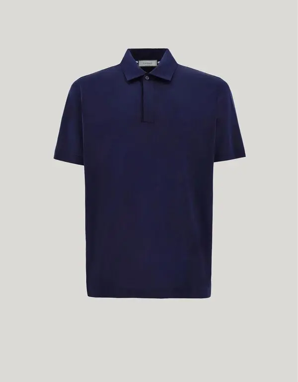 Canali Dark Navy Cotton Polo Shirt - Blue