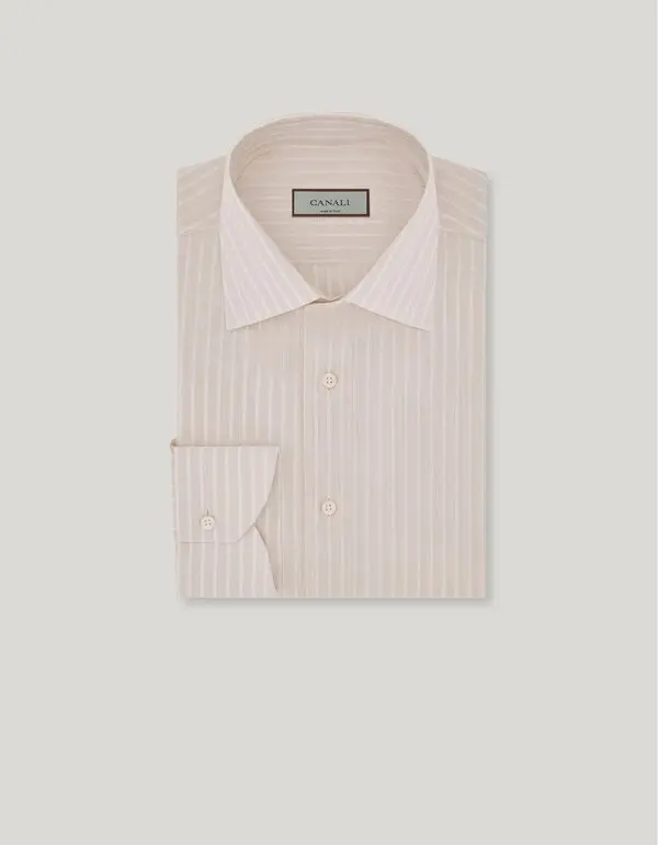 Canali And White Striped Cotton And Linen Regular-fit Shirt