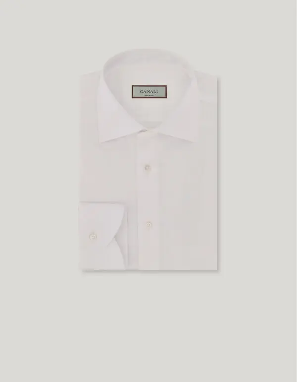 Canali Cotton Regular-fit Shirt With Micro-herringbone Structure - White