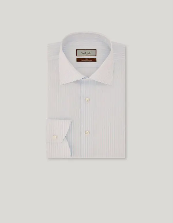 Canali And Light Blue Striped 170/2 Cotton Regular-fit Formal Shirt - White