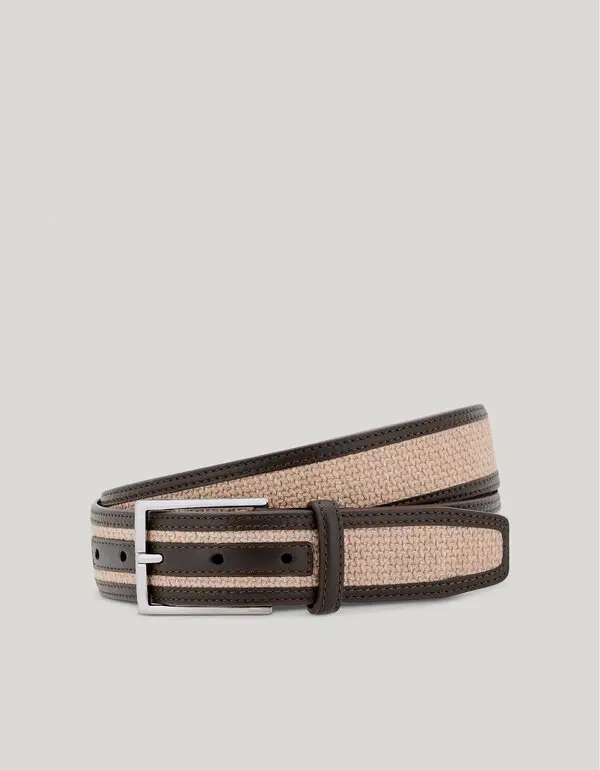 Canali Raffia And Leather Belt - Brown