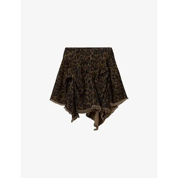 ALLSAINTS Crissy Leopard-print Denim Mini Skirt - Leppo Brown