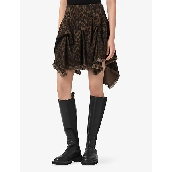 ALLSAINTS Crissy Leopard-print Denim Mini Skirt