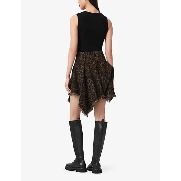 ALLSAINTS Crissy Leopard-print Denim Mini Skirt