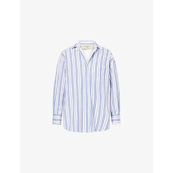 Max Mara Stripe Broderie Relaxed Cotton Shirt - Navy Pinstripes